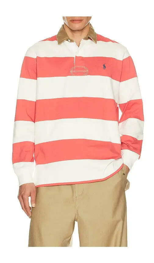 Polo Ralph Lauren Long Sleeve Collared Rugby Shirt In Red - Red Sky & Trophy Cream