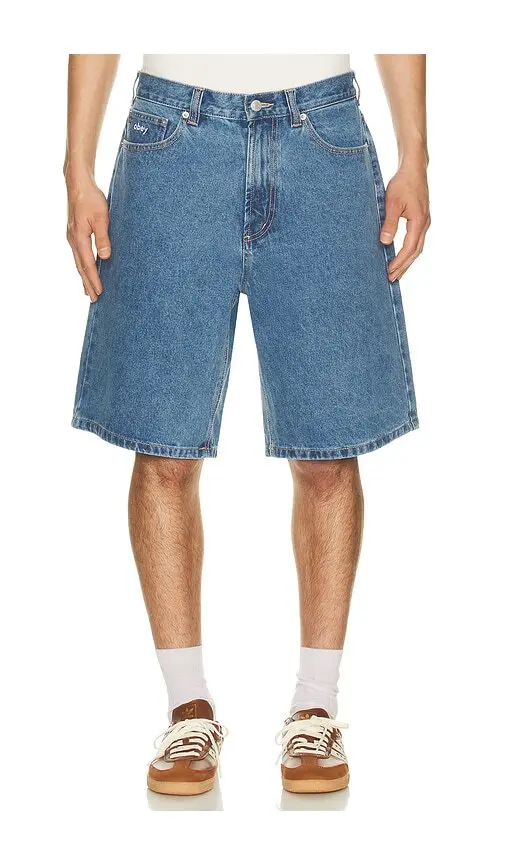 Obey Bigwig Baggy Denim Short In Blue - Light Indigo