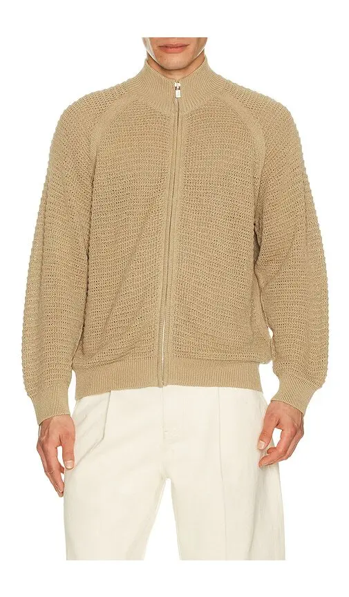 LE17SEPTEMBRE Open Knit Zip Up Cardigan In Brown - Beige