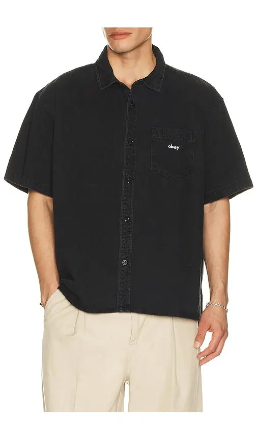 Obey Owens Denim Shirt In Black - Faded Black