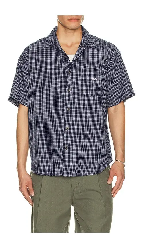 Obey Bigwig Ian Woven Shirt In Navy - Academy Navy Multi