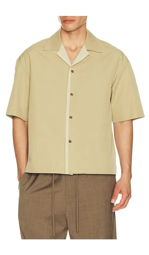 LE17SEPTEMBRE Open Collar Short Sleeve Shirt In Beige - Mustard