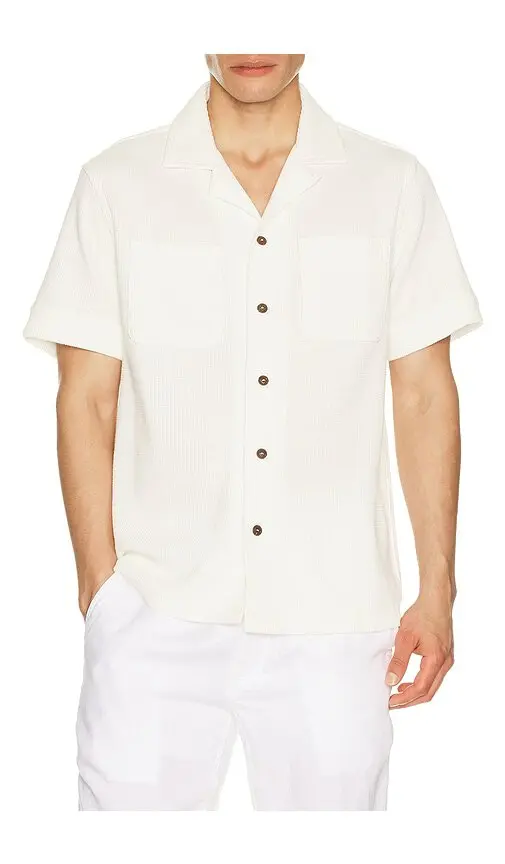 Polo Ralph Lauren Short Sleeve Cotton Linen Waffle Knit Andy Camp Shirt In White - Nevis