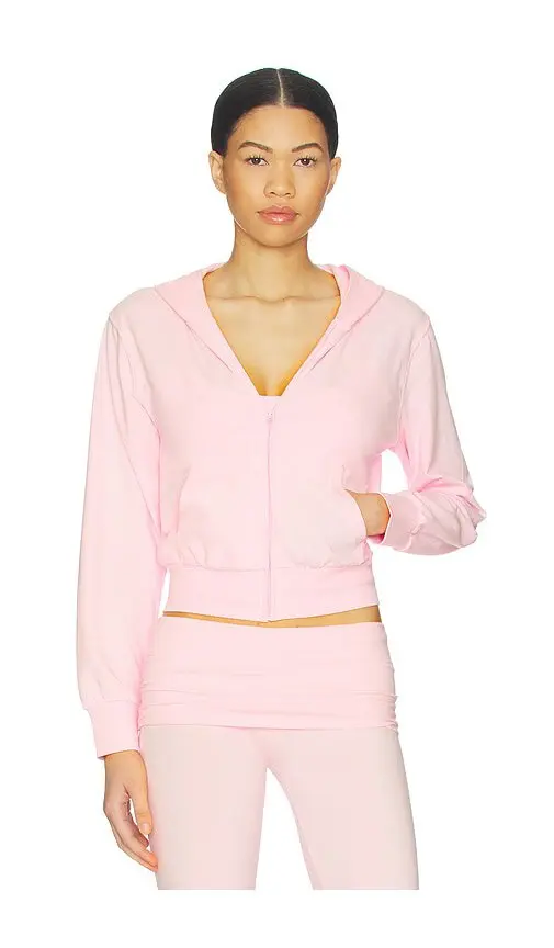 SKIMS Cotton Jersey Zip Up Slim Hoodie In Pink - Cherry Blossom