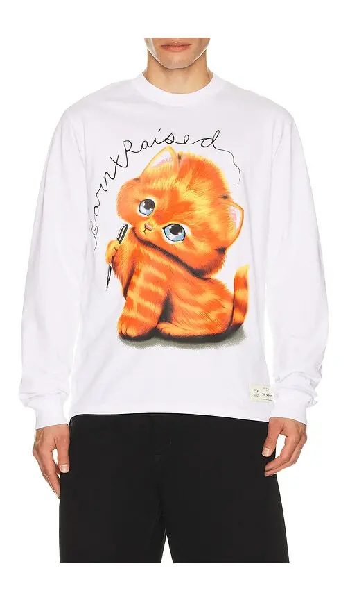 BORN X RAISED Kitty Long Sleeve Tee - White