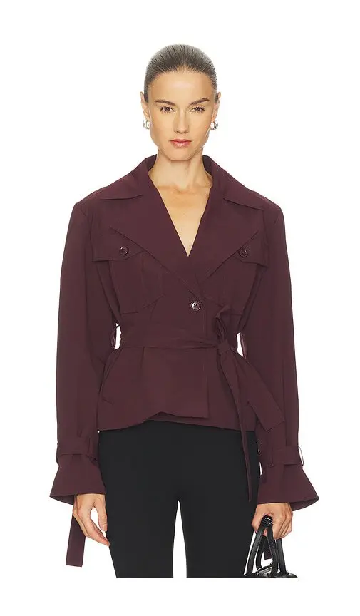 LAMARQUE Quinn Cropped Trench Coat - Burgundy