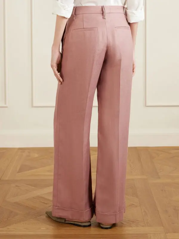 Brunello Cucinelli Linen Wide-leg Trousers - Pink