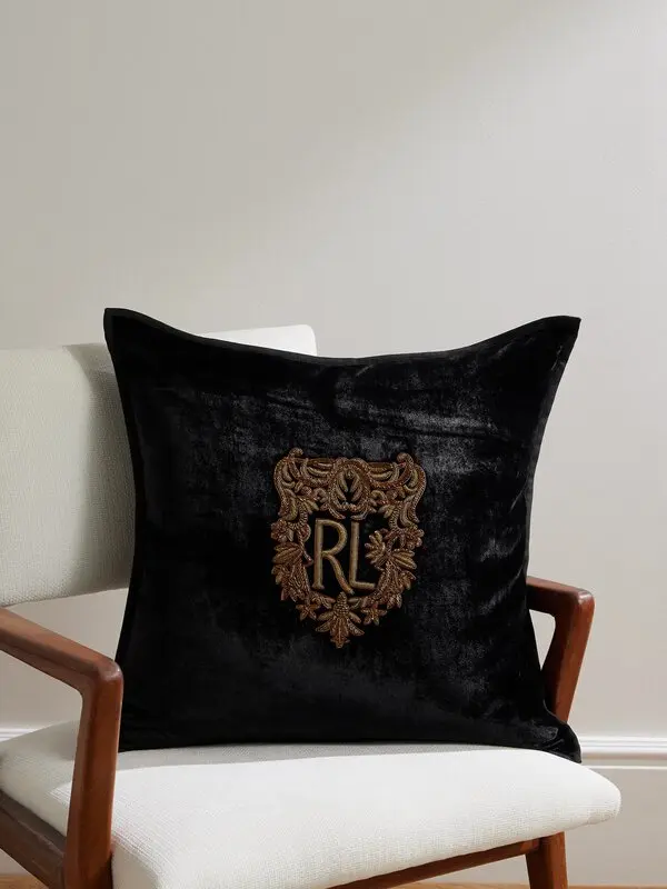 Ralph Lauren Glenshire Logo-embroidered Velvet Throw Pillow - Black