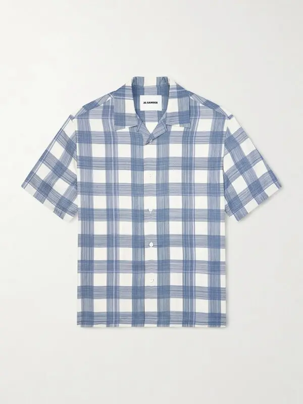 JIL SANDER Camp-collar Checked Poplin Shirt - Blue