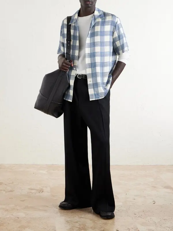 JIL SANDER Camp-collar Checked Poplin Shirt - Blue