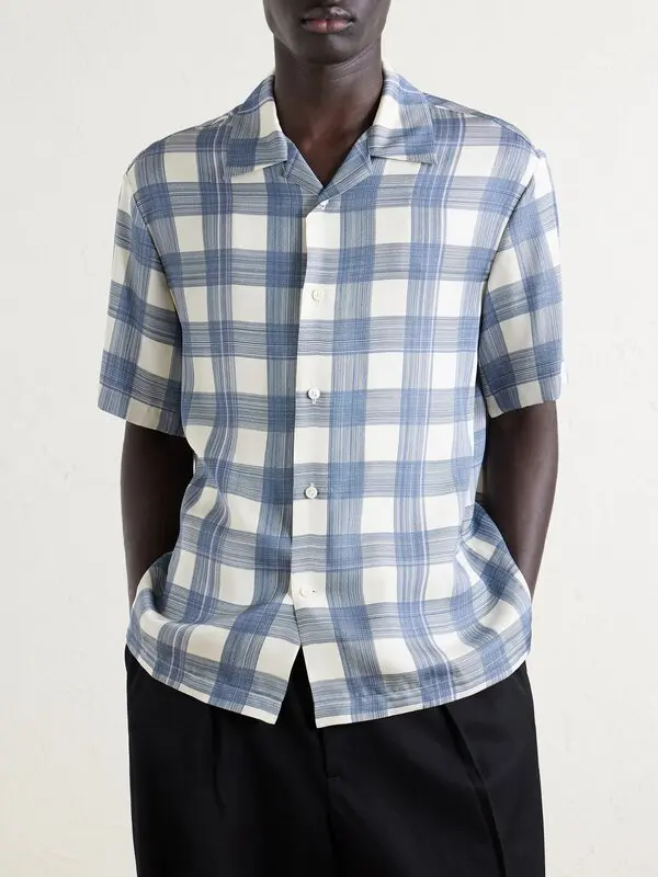 JIL SANDER Camp-collar Checked Poplin Shirt - Blue