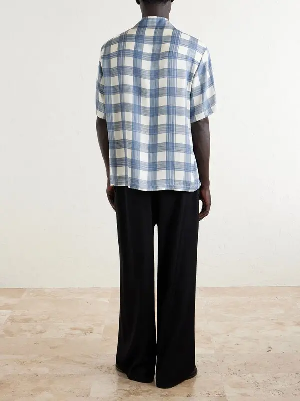 JIL SANDER Camp-collar Checked Poplin Shirt - Blue