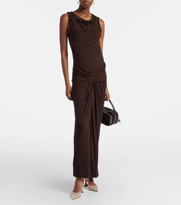 ENTIRE STUDIOS Draped Gathered Midi Dress - Brown