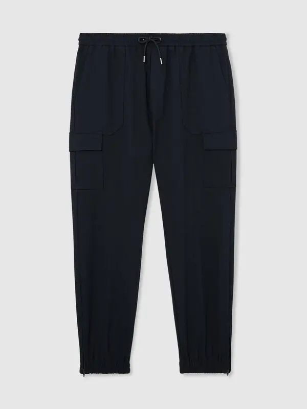 REISS Hidden Slim-leg Drawstring Cargo Trousers