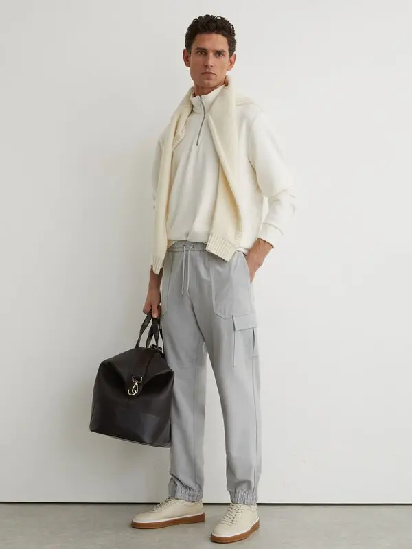 REISS Slim-leg Drawstring Cargo Trousers - Soft Grey