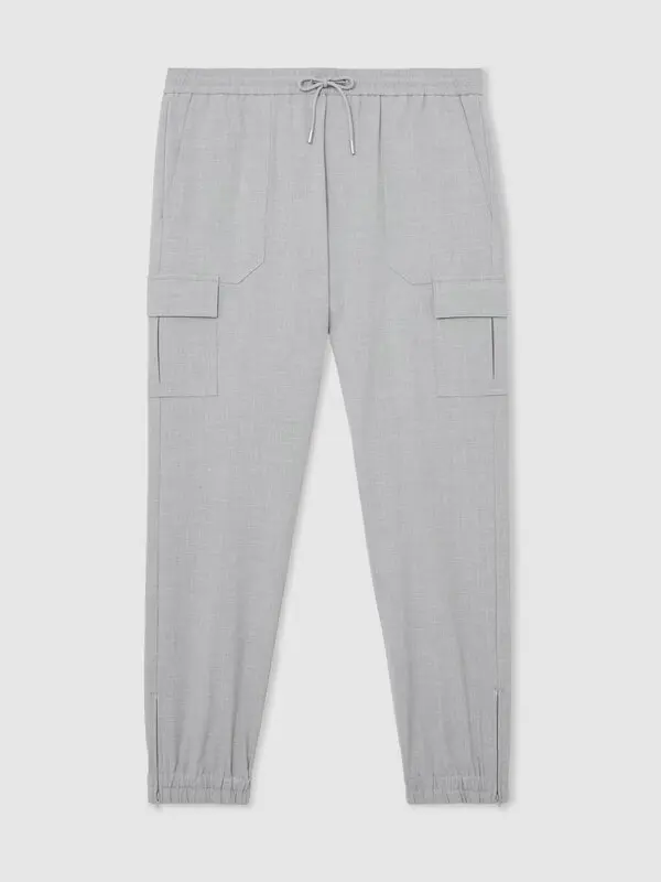 REISS Slim-leg Drawstring Cargo Trousers - Soft Grey