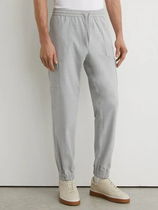 REISS Slim-leg Drawstring Cargo Trousers - Soft Grey