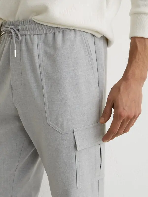 REISS Slim-leg Drawstring Cargo Trousers - Soft Grey