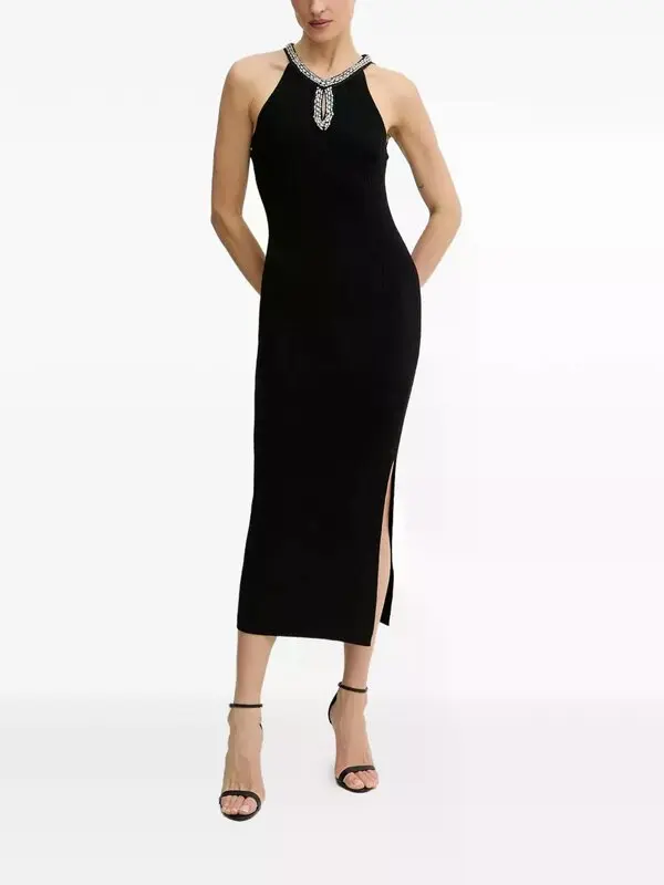 MORGAN Embellished Ribbed Maxi Dress - Black