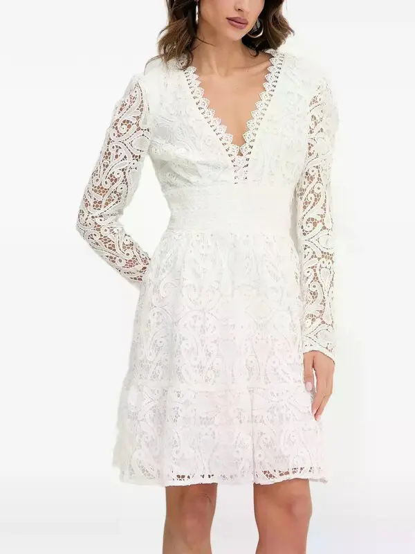 MORGAN Lace V-neck Mini Dress - White