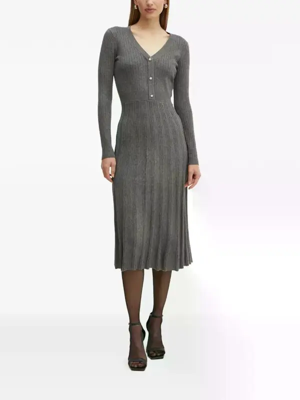 MORGAN V-neck Button Midi Dress - Grey