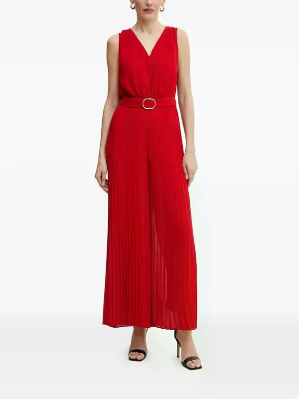 MORGAN Pleated Belted Jumpsuit - Red