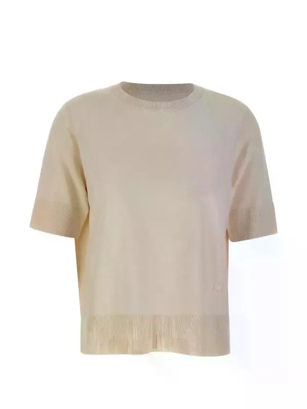 ELENA MIRO` Ribbed Logo Knit Top - Neutrals