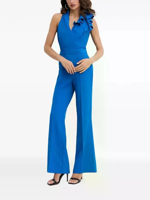 MORGAN Ruffled V-neck Jumpsuit - Blue