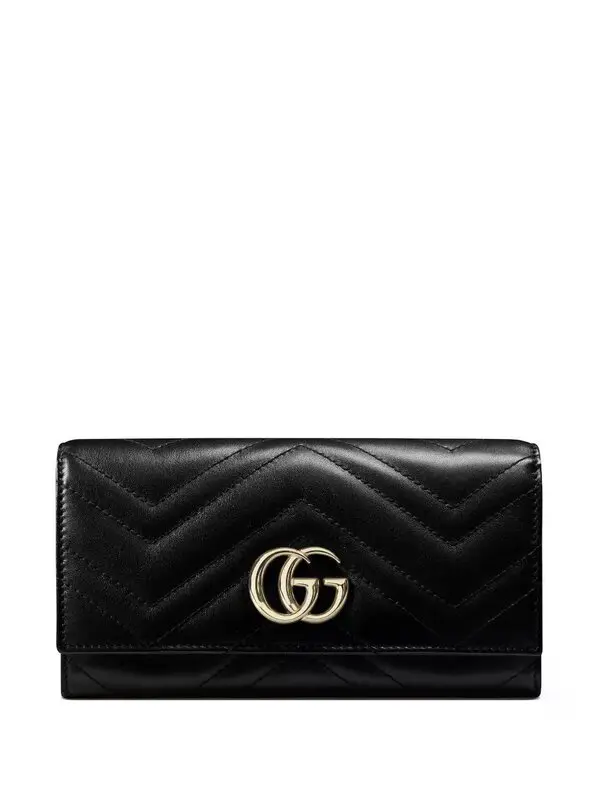 Gucci Gg Marmont Chevron Logo Wallet - Black