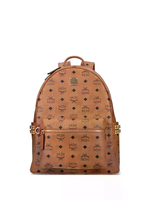 Mcm Logo Studded Backpack - Brown