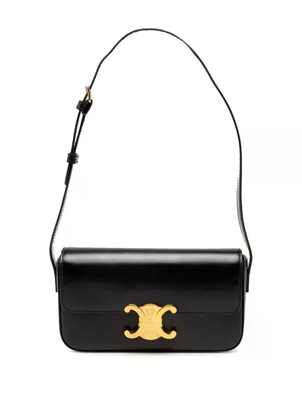 Celine 2021 Shiny Calfskin Triomphe Claude Shoulder Bag - Black