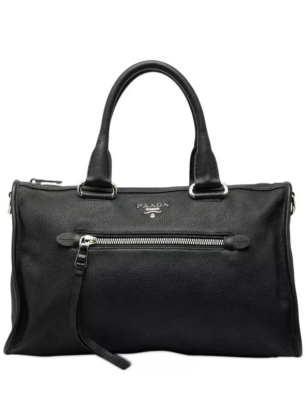 Prada 2010-2026 Vitello Daino Zip Top Satchel - Black