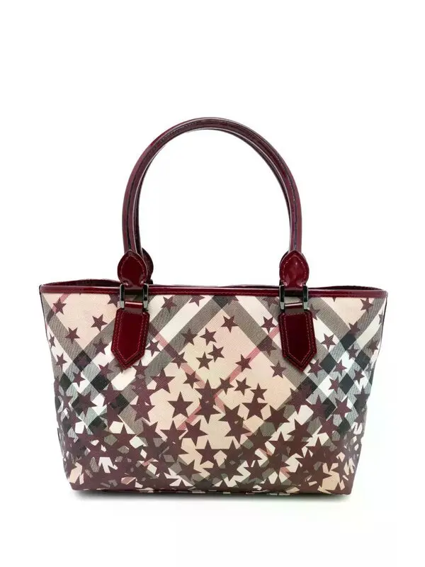 Burberry 2000-2017 Medium Supernova Check Coated Canvas Star Nickie Tote Bag - Red