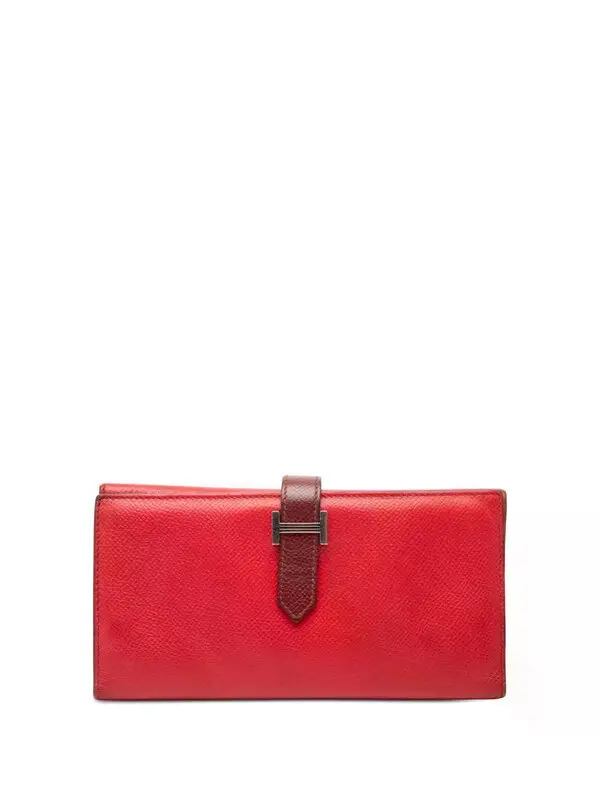 Hermès 2015 Bicolor Epsom Bearn Soufflet Bifold Wallet Long Wallets - Red