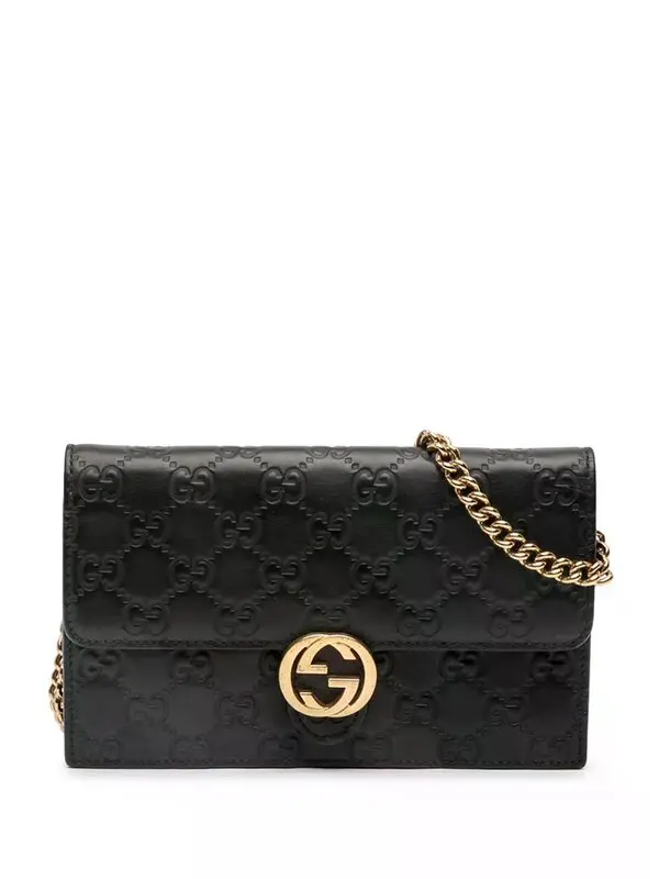 Gucci 2000-2015 Guccissima Interlocking G Wallet On Chain Crossbody Bag - Black