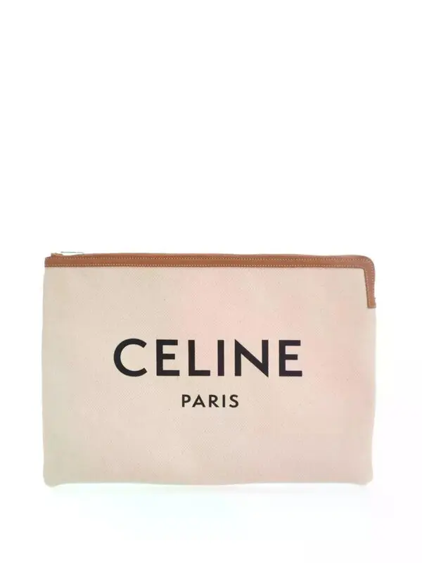 Celine 2019 Large Canvas Logo Clutch Bag - Brown