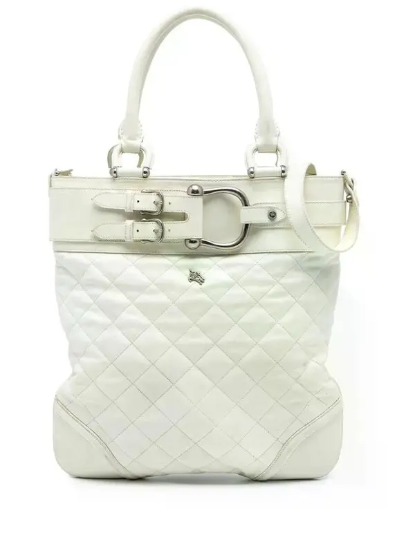 Burberry 2000-2017 Quilted Leather Hillgate Convertible Tote Satchel - White