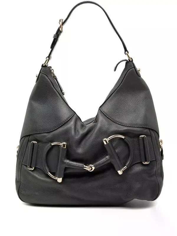 Gucci 2000-2015 Leather Web Horsebit Heritage Hobo Shoulder Bag - Black