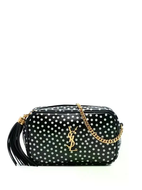 Saint Laurent 2020 Mini Calfskin Monogram Polka Dot Lou Camera Bag Crossbody Bag - Black