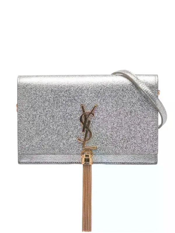 Saint Laurent 2017 Metallic Calfskin Monogram Kate Tassel Wallet On Chain Crossbody Bag - Silver