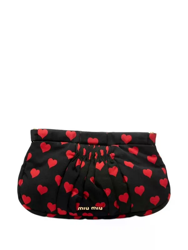 Miu Miu 2010-2026 Pleated Nylon Heart Print Clutch Bag - Black