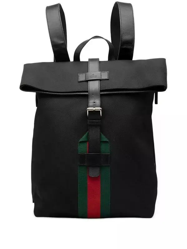 Gucci 2000-2015 Canvas Techno Web Fold Over Backpack - Black