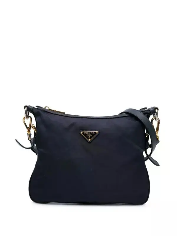 Prada 2013-2026 Saffiano Trimmed Tessuto Zip Top Crossbody Bag - Blue