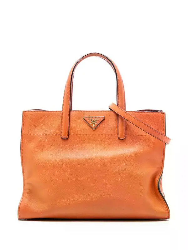 Prada 2021-2025 Saffiano Soft Triple Pocket Tote Satchel - Orange