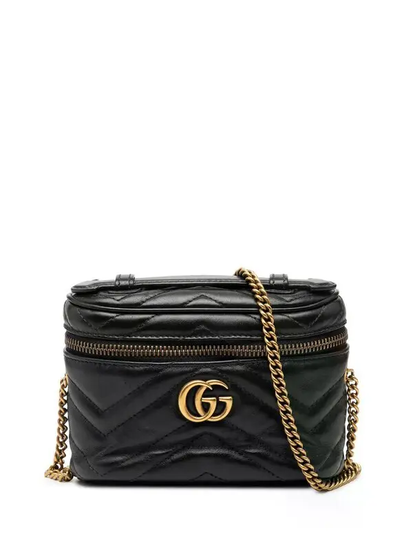Gucci 2000-2015 Mini Gg Marmont Matelasse Leather Top Handle Satchel - Black