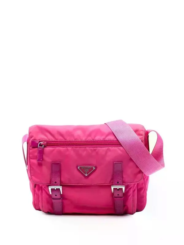 Prada 2013-2025 Tessuto Zip Double Buckle Messenger Bag Crossbody Bag - Pink