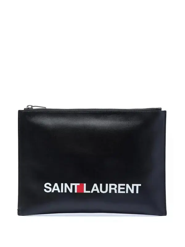 Saint Laurent 2017 Leather Logo Clutch Bag - Black