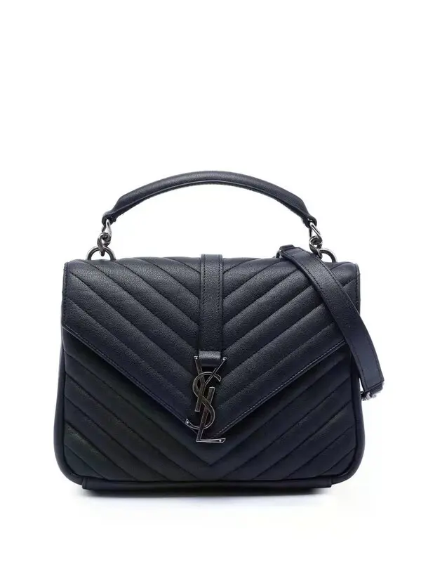 Saint Laurent 2015 Medium Chevron Sheepskin Monogram College Satchel - Black