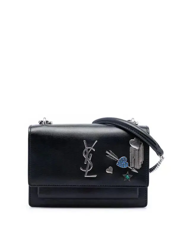 Saint Laurent 2017 Mini Calfskin Monogram Lucky Charms Sunset Wallet On Chain Crossbody Bag - Black
