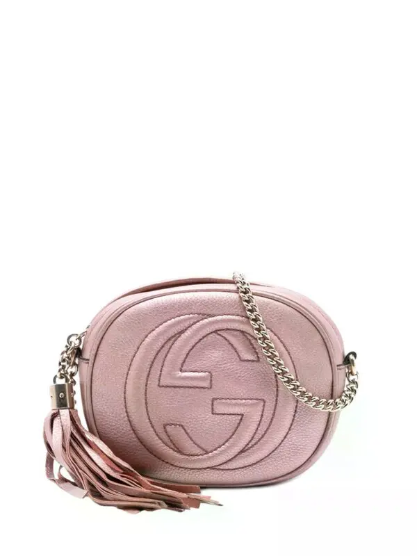 Gucci 2016-2025 Mini Metallic Pebbled Calfskin Soho Chain Crossbody Bag - Pink